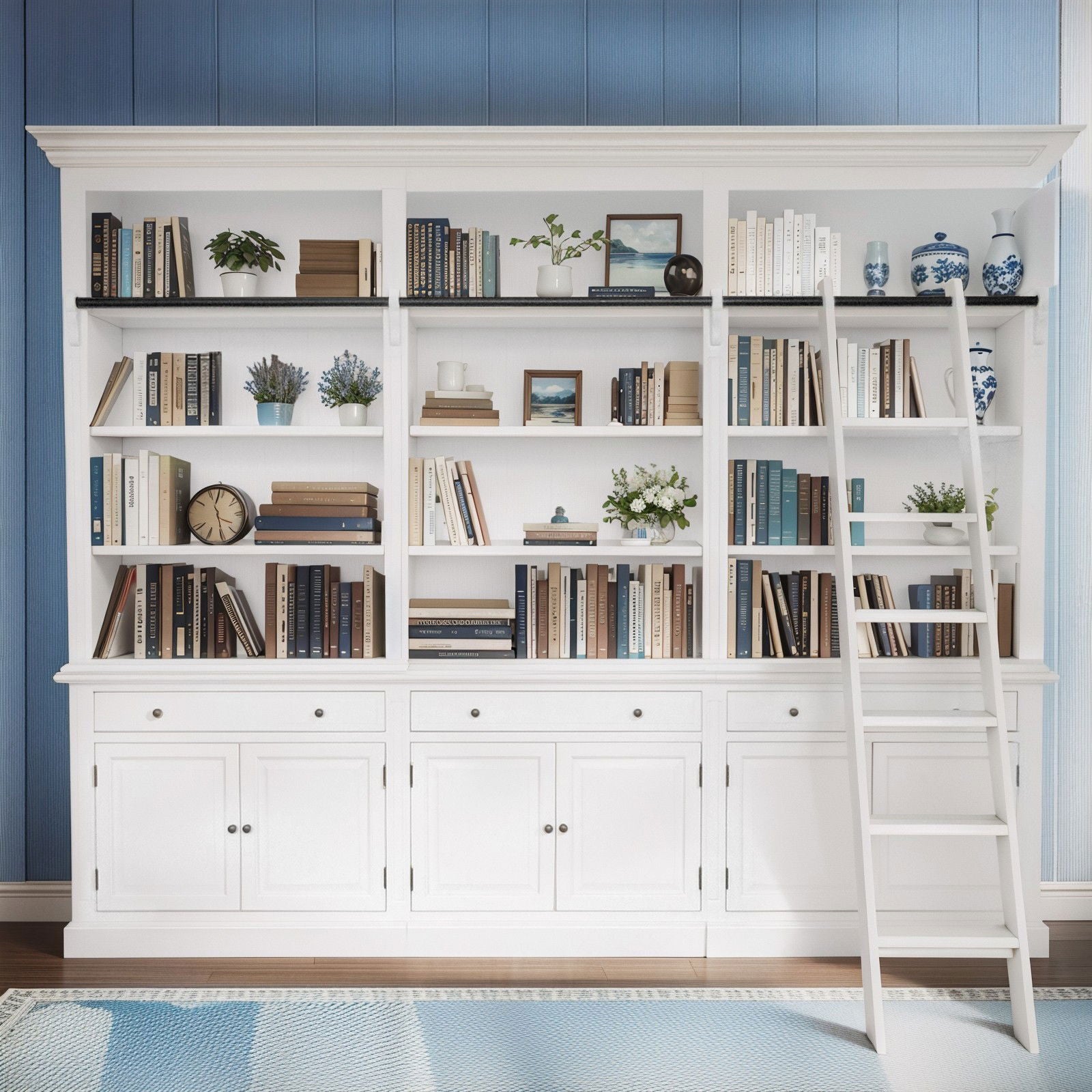 Hamptons Halifax 3 Bay Buffet and Hutch Bookcase with Ladder – La Joie ...